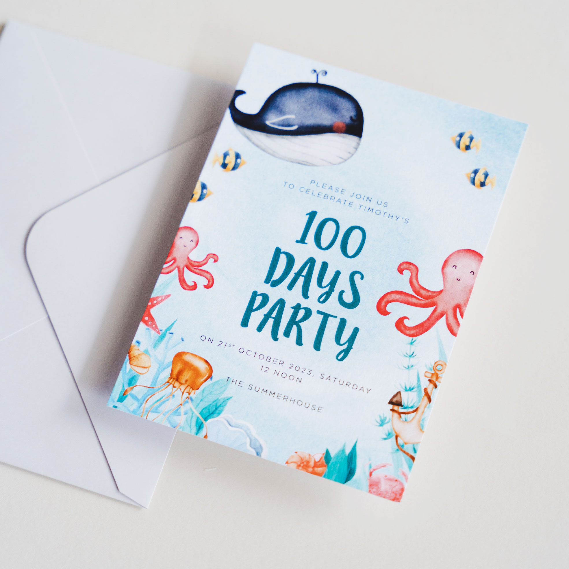 Under the Sea 100 Days Card | Papypress | Bespoke Invitations & Stationery
